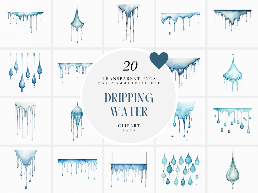 Watercolor Dripping Water Clipart, Water Droplets Clipart, Water Splash ...