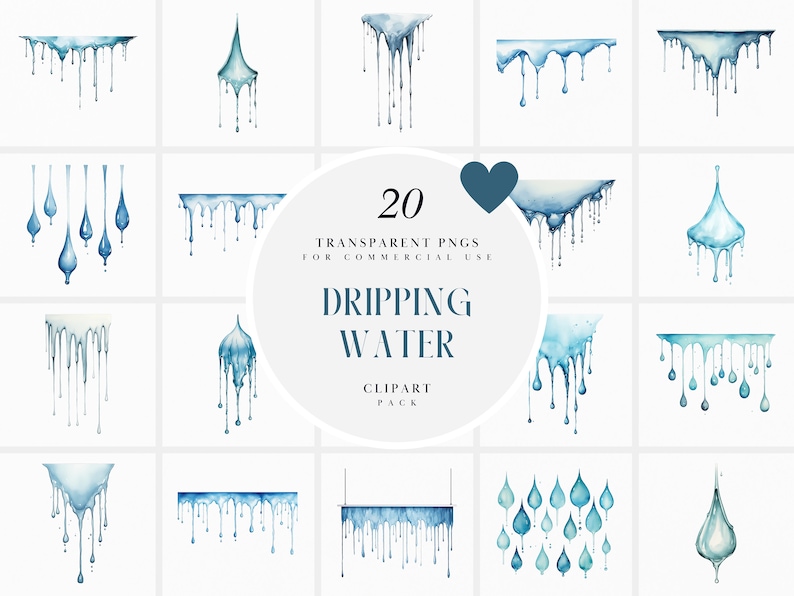 Watercolor Dripping Water Clipart, Water Droplets Clipart, Water Splash ...
