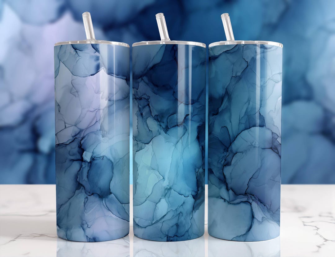 20 Oz Skinny Tumbler Wrap, Indigo Alcohol Ink, Marble Shine, Straight ...