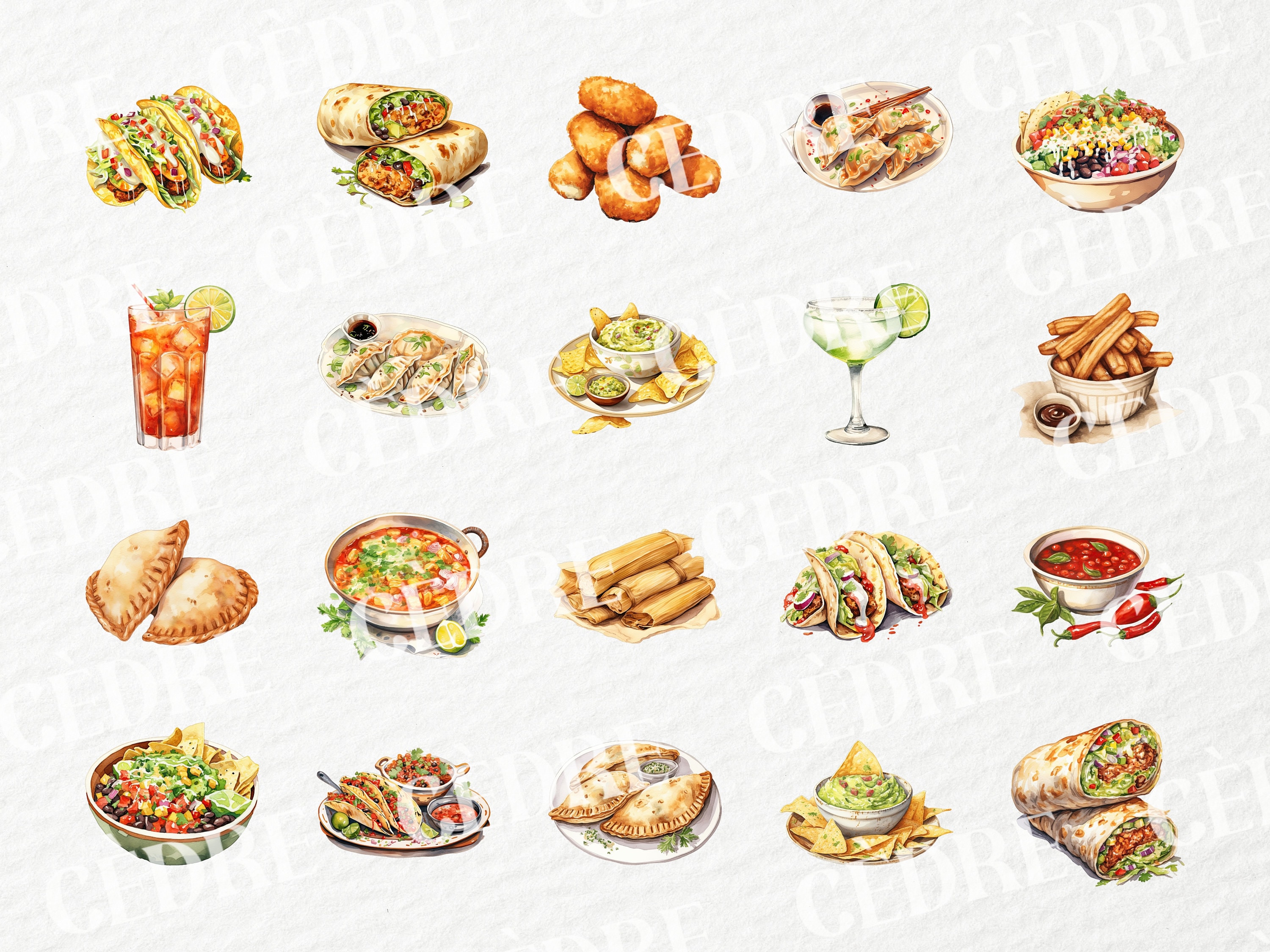 Watercolor Mexican Cuisine Clipart, Mexican Food Clipart, Texmex ...