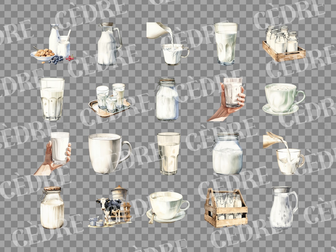 Watercolor White Milk Clipart, Milk Bottle Clipart, Glass of Milk ...