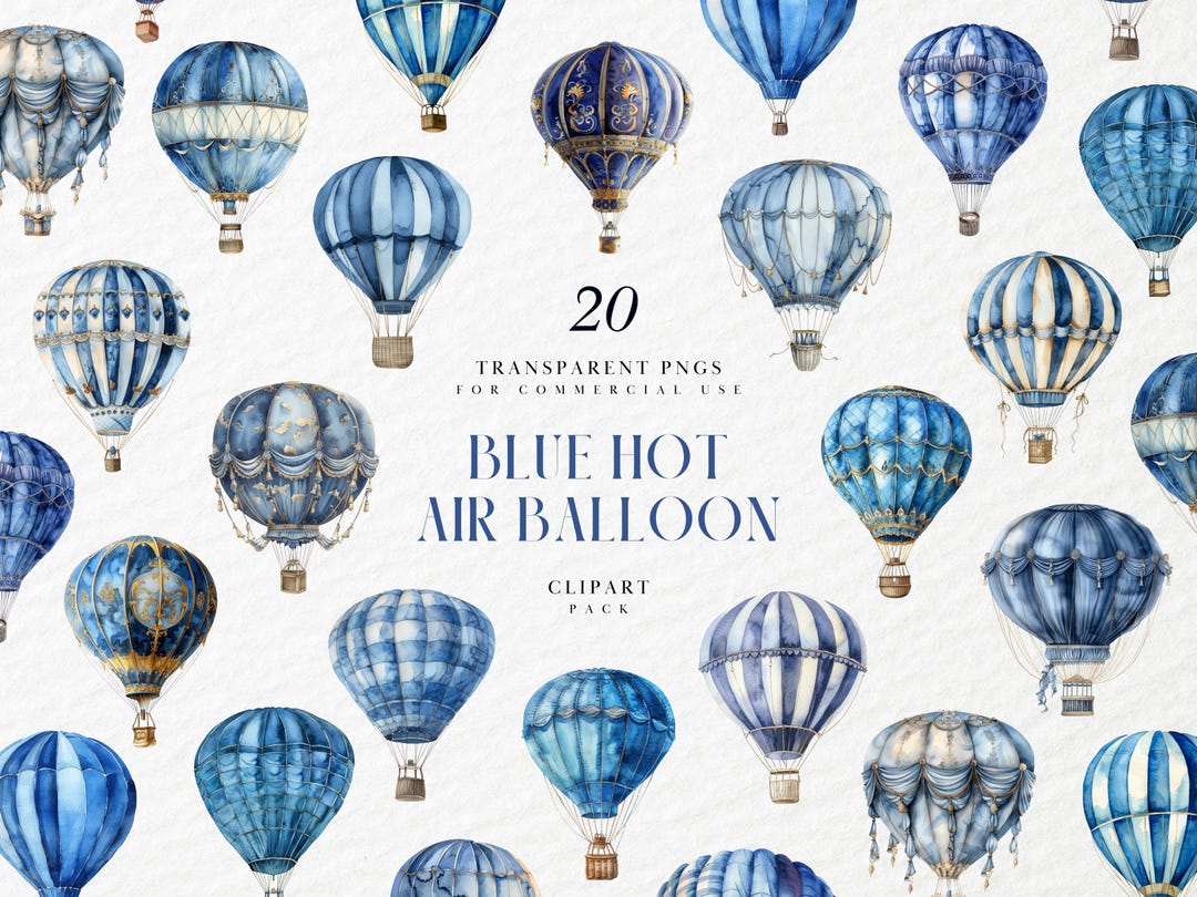 Watercolor Blue Hot Air Balloon Clipart, Blue Hot Air Balloons Clipart ...