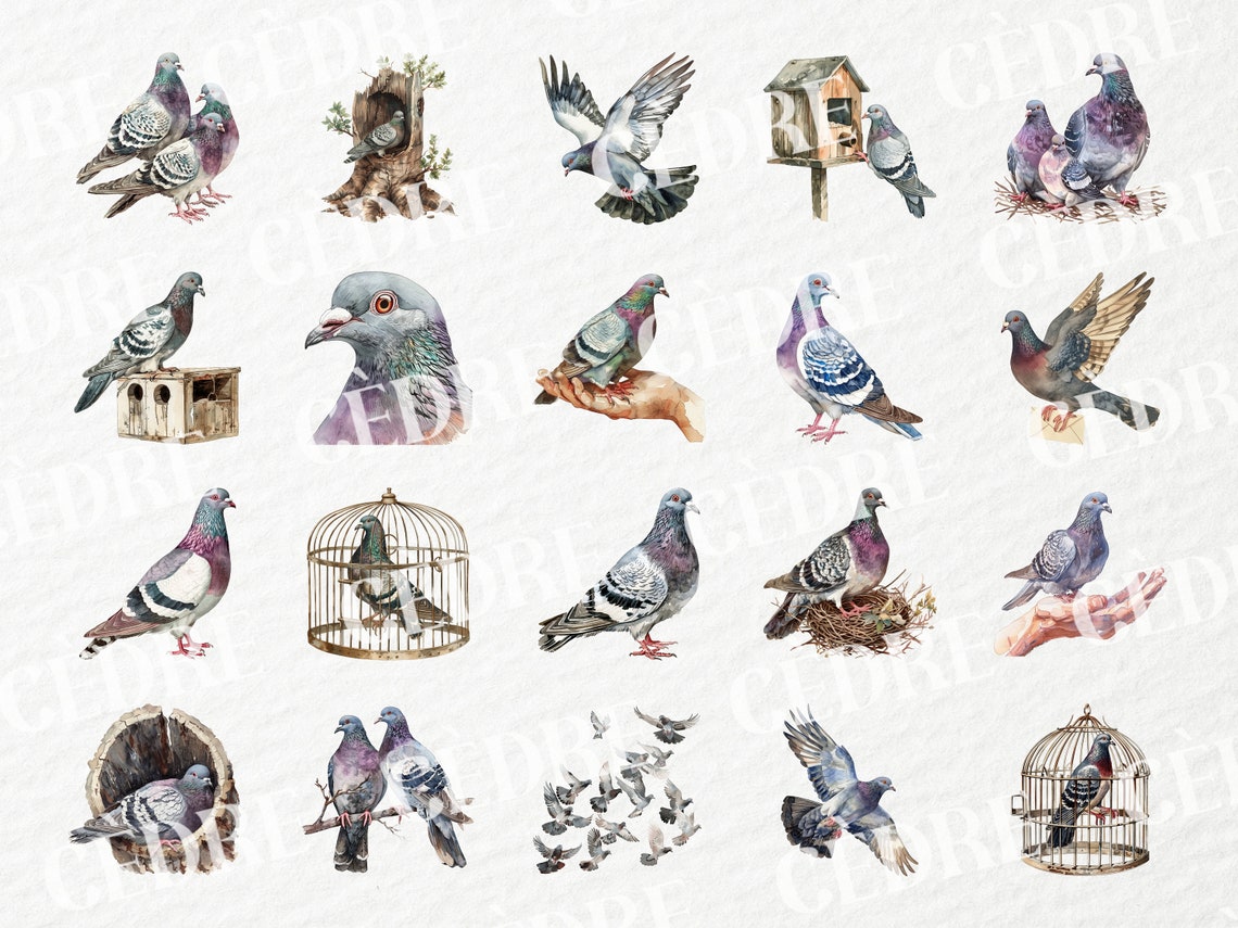 Watercolor Common Pigeon Clipart, Flying Common Pigeons Clipart, Pigeon ...