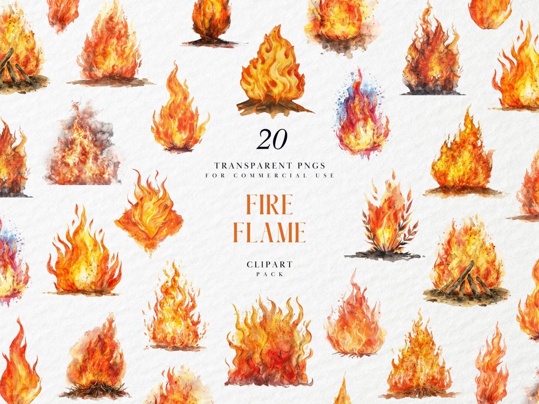 Watercolor Fire Clipart, Fire Flame, Fiery Flames, Candle, Campfire ...