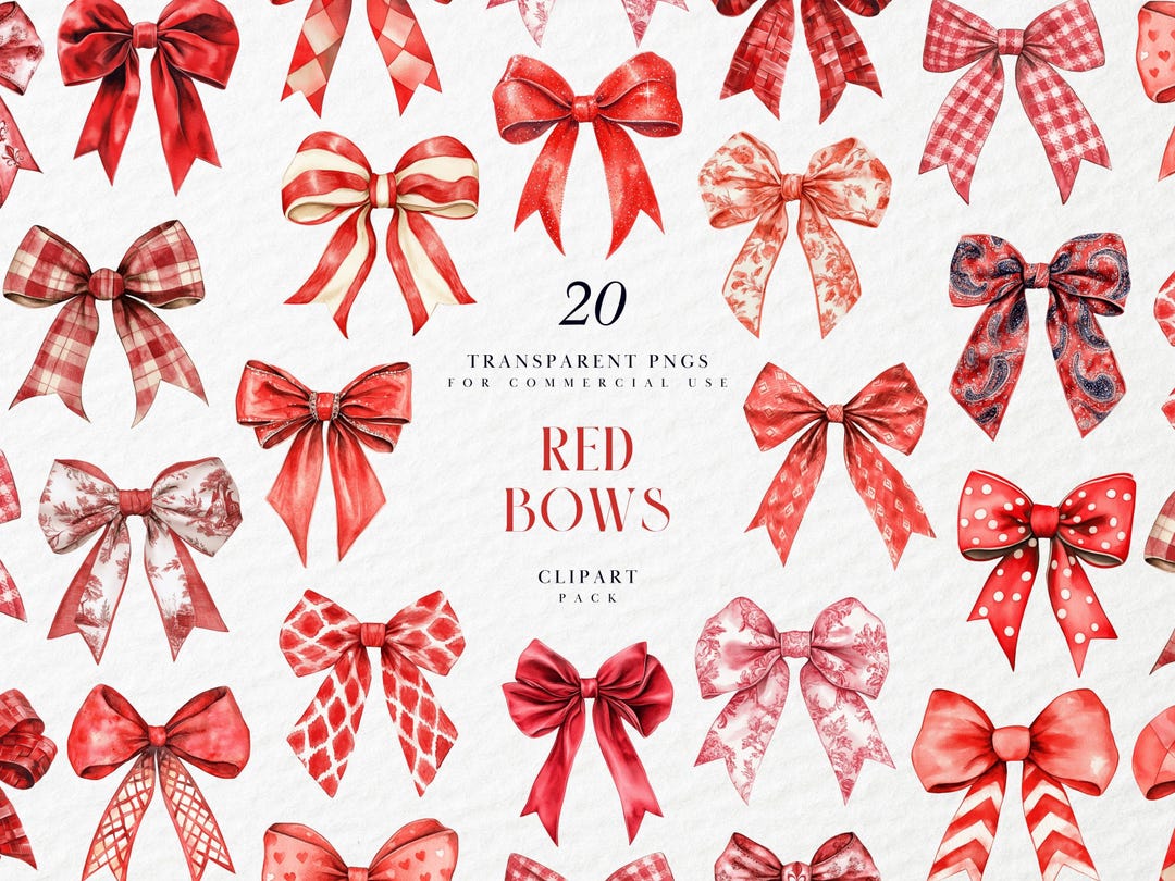 Watercolor Red Bow Clipart, Red Hair Bows Clipart, Red Ribbon Clipart ...