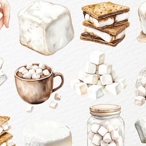 Watercolor Marshmallows Clipart, Fluffy White Marshmallow Clipart ...