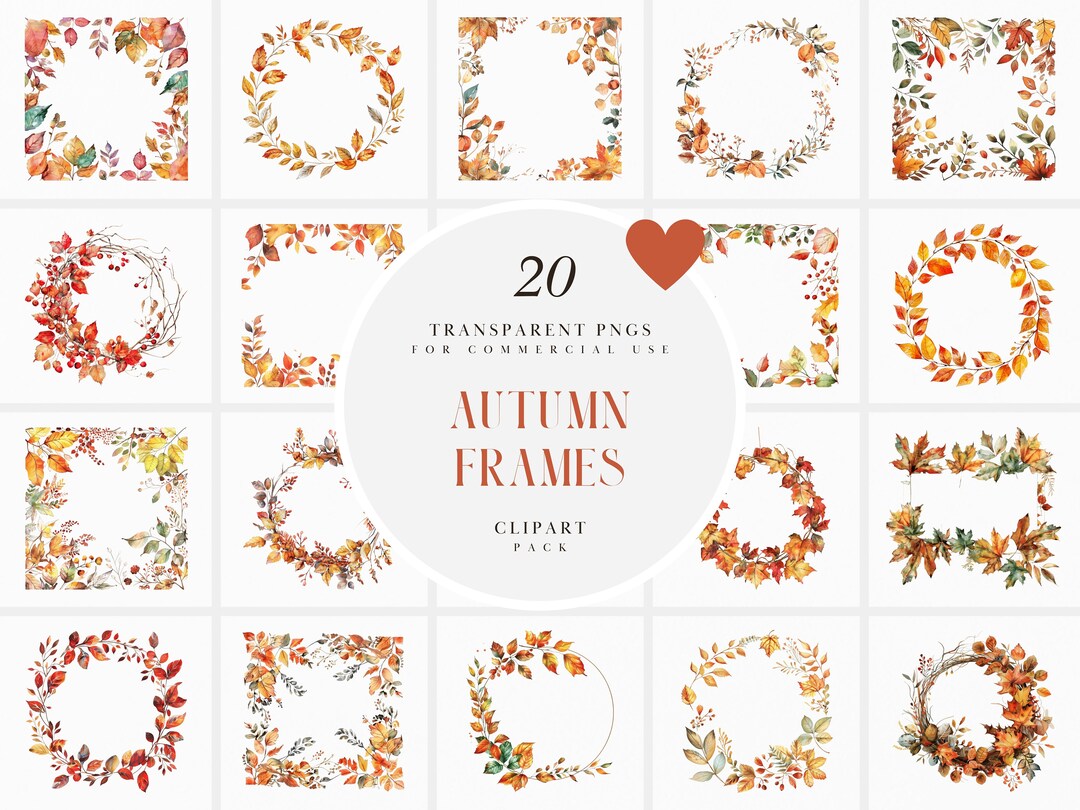Watercolor Autumn Frame Clipart, Autumn Leaves Frames, Rounded, Squared ...