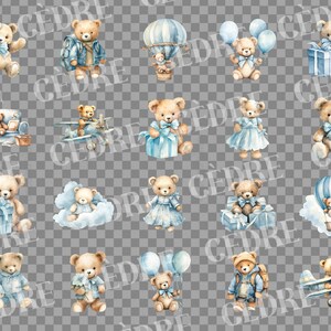 Watercolor Blue Teddy Bears Clipart, Blue Nursery Teddy Bear Clipart ...