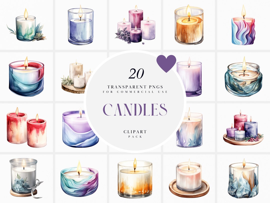Watercolor Modern Candles Clipart, Pastel Modern Candle Clipart, Floral ...