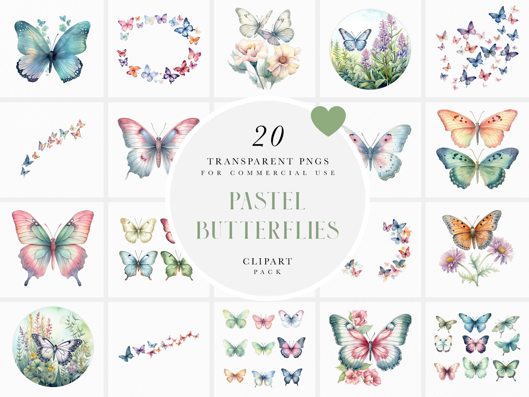 Watercolor Pastel Butterflies Clipart Butterfly Clipart - Etsy