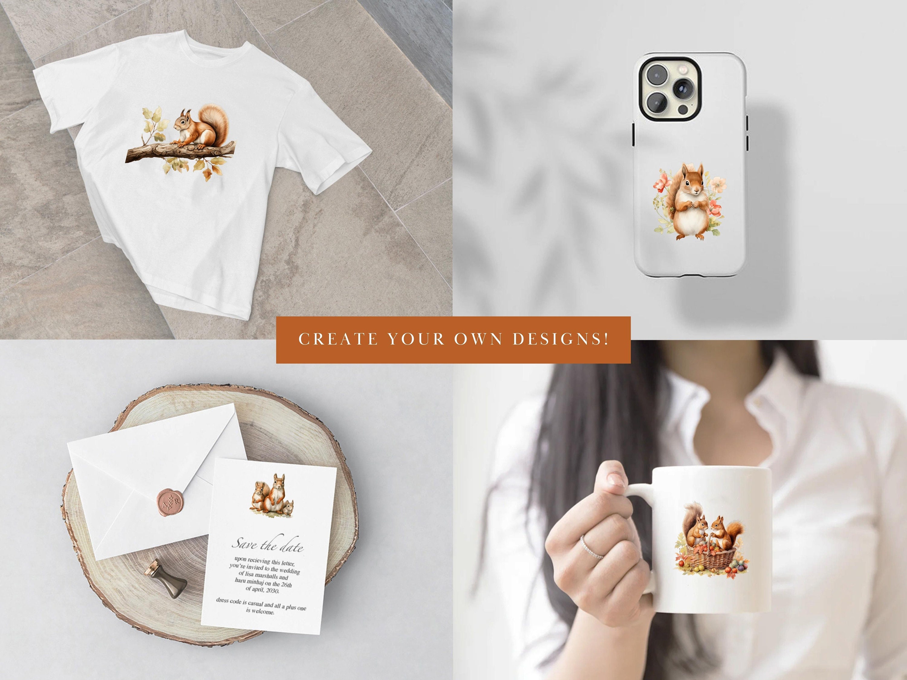 Watercolor Squirrels Clipart, Woodland Squirrel Clipart, Cute Baby ...