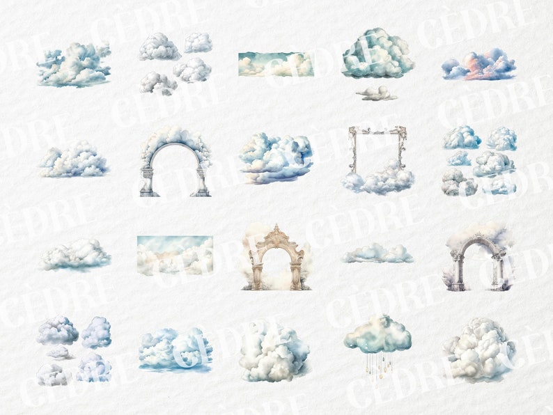 Watercolor Fluffy Clouds Clipart, Realistic White Clouds Clipart ...