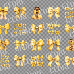 Watercolor Yellow Bow Clipart, Hair Bows Clipart, Yellow Ribbon Clipart ...
