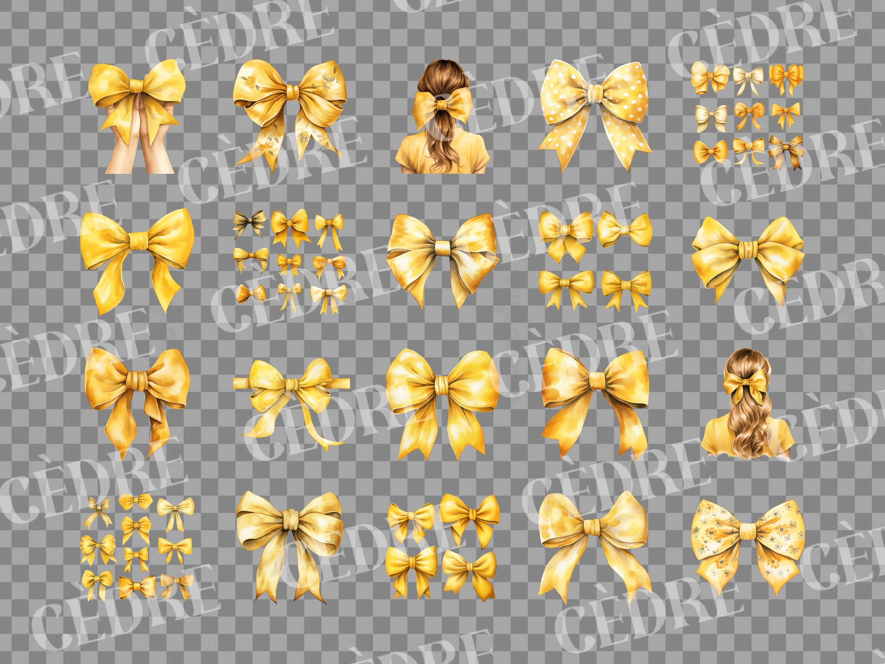 Watercolor Yellow Bow Clipart, Hair Bows Clipart, Yellow Ribbon Clipart ...