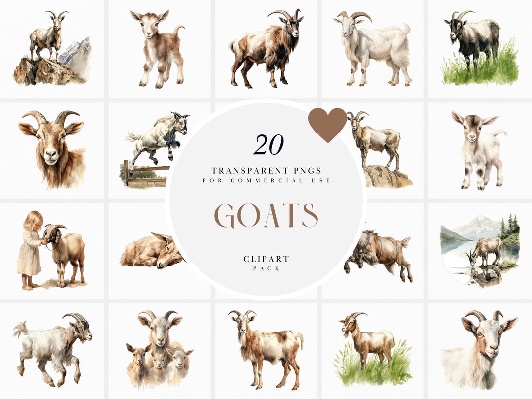 Watercolor Goat Clipart, Goats Clipart, Mountain Goat Clipart, Baby ...