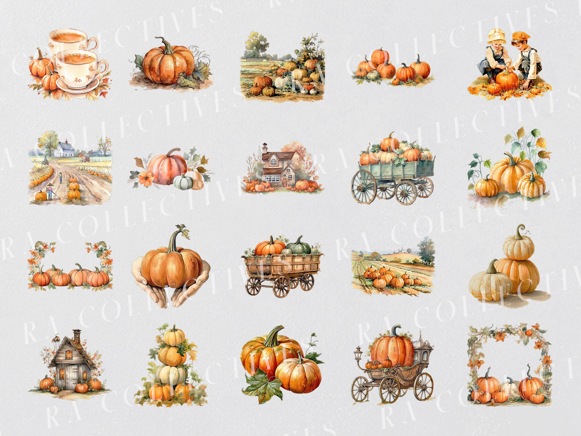 Watercolor Pumpkin Clipart Orange Pumpkins Clipart Autumn - Etsy