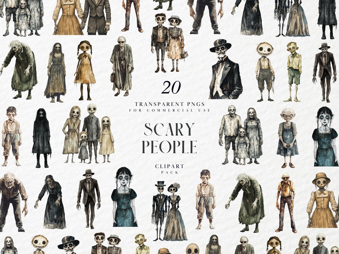 Watercolor Scary People Clipart, Gothic Characters, Creepy Halloween ...