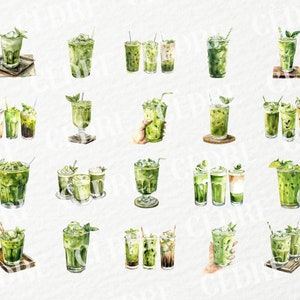 Watercolor Iced Matcha Clipart, Cold Green Matcha Tea, Traditional ...