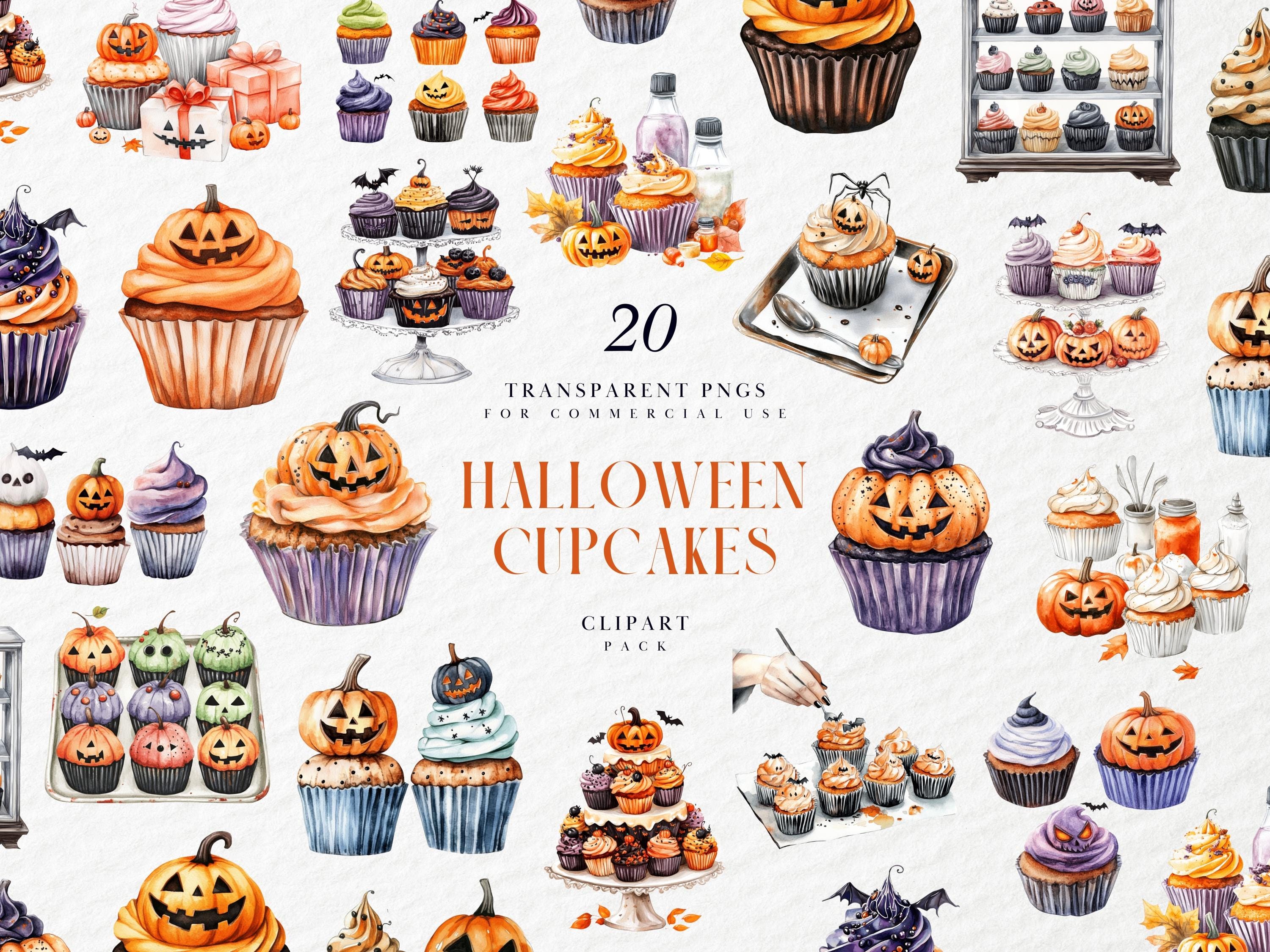 Watercolor Halloween Cupcakes Clipart, Halloween Cupcake Clipart, Trick ...