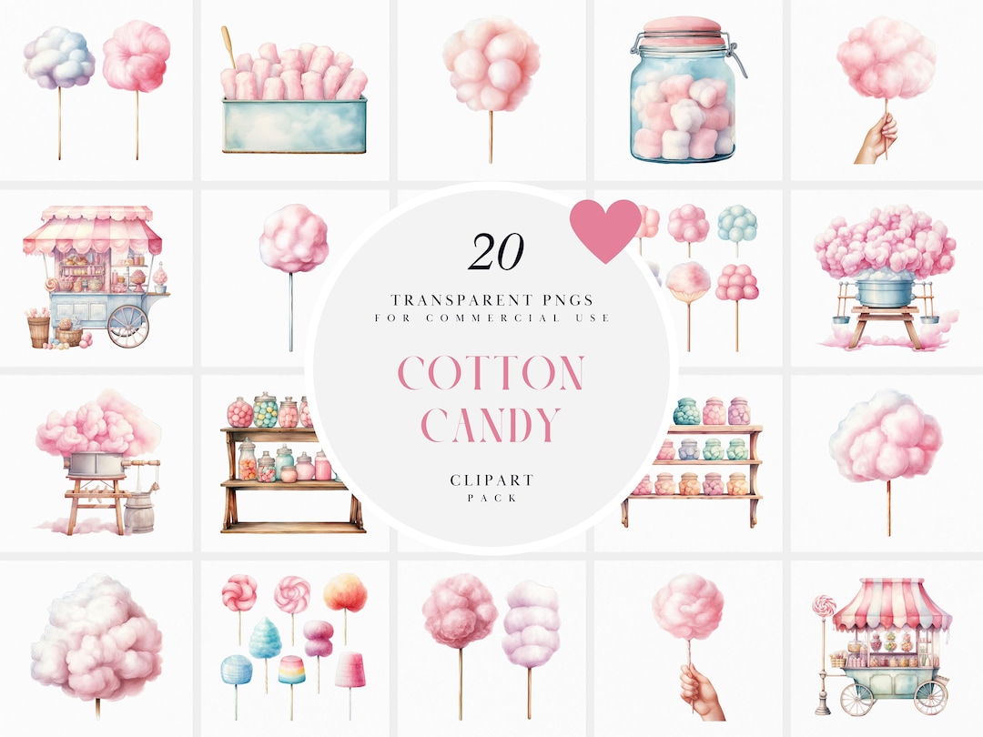 Watercolor Cotton Candy Clipart, Fluffy Cotton Candy Clipart, Pink ...