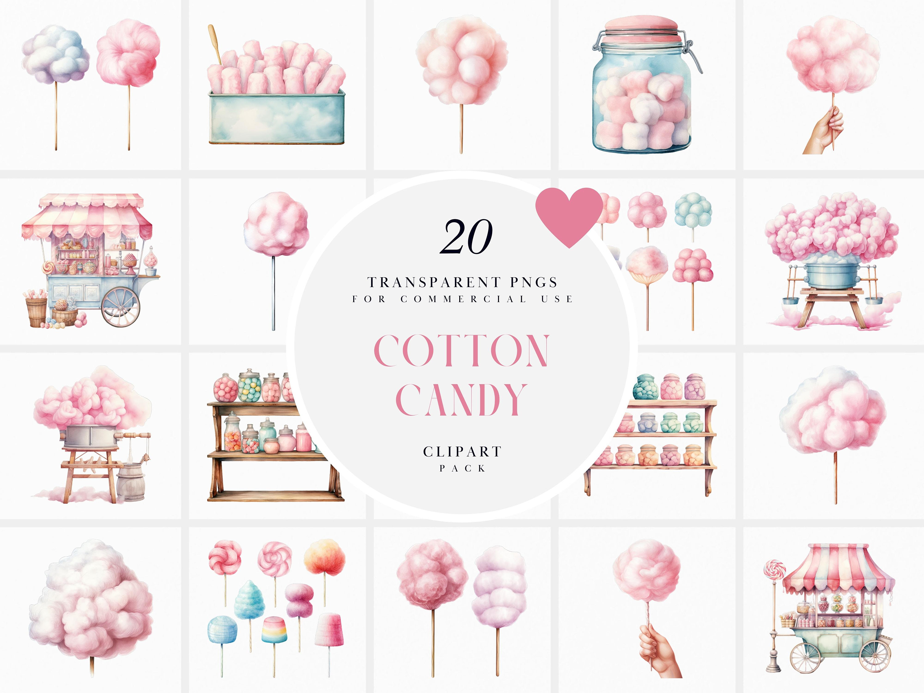 Watercolor Cotton Candy Clipart, Fluffy Cotton Candy Clipart, Pink ...