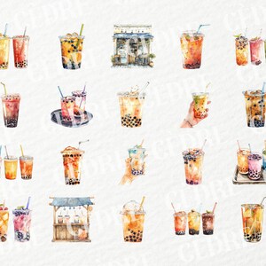 Watercolor Boba Tea Clipart, Bubble Tea Clipart, Boba Drink Clipart ...