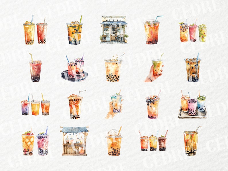 Watercolor Boba Tea Clipart, Bubble Tea Clipart, Boba Drink Clipart ...