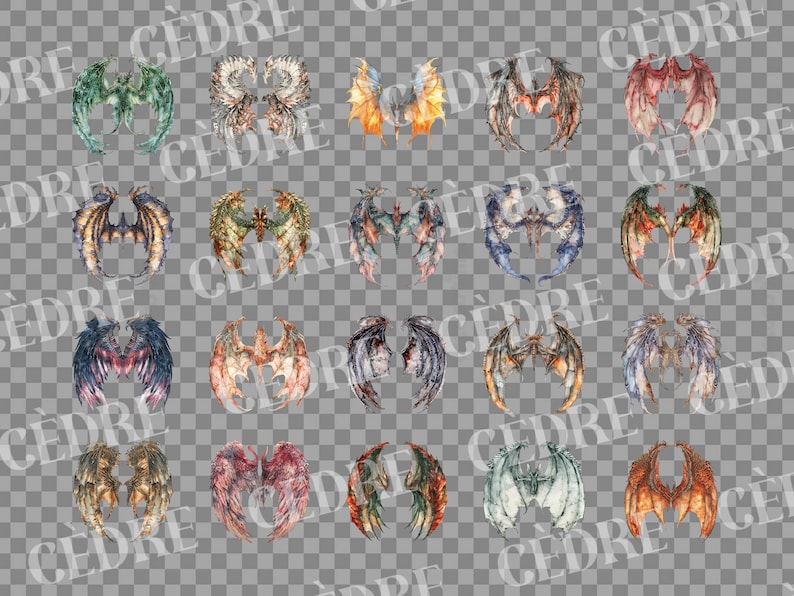 Watercolor Dragon Wings Clipart, Celestial Demon Wing Clipart, Dark ...