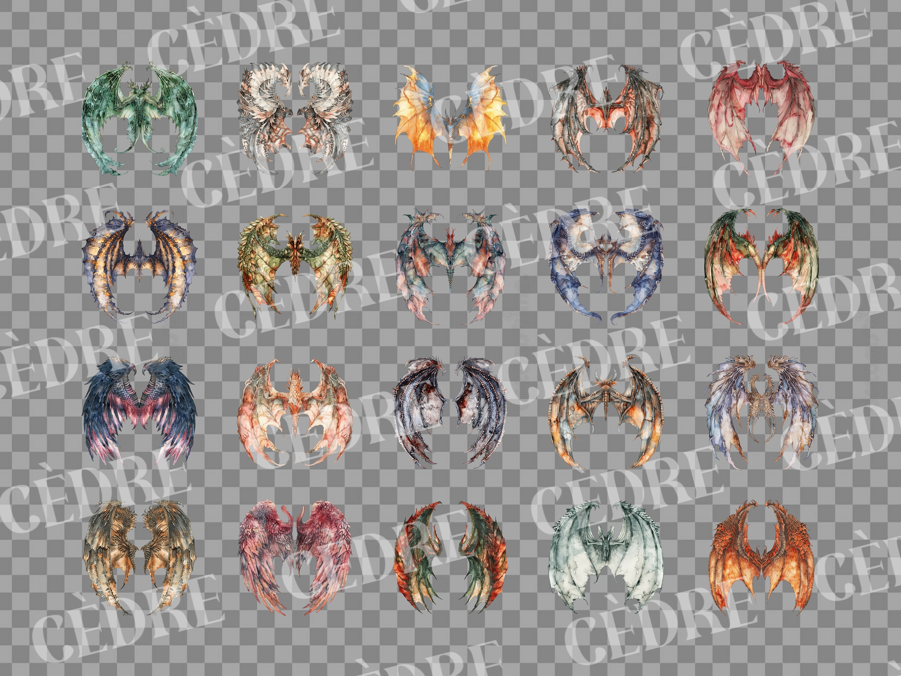 Watercolor Dragon Wings Clipart, Celestial Demon Wing Clipart, Dark ...