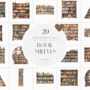 Watercolor Bookshelf Clipart, Bookshelves Clipart, Home Library Clipart ...