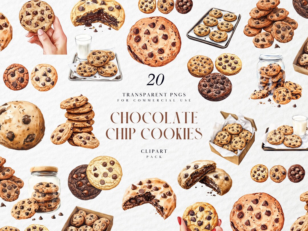 Watercolor Chocolate Chip Cookies Clipart, Chocolate Chip Cookie ...
