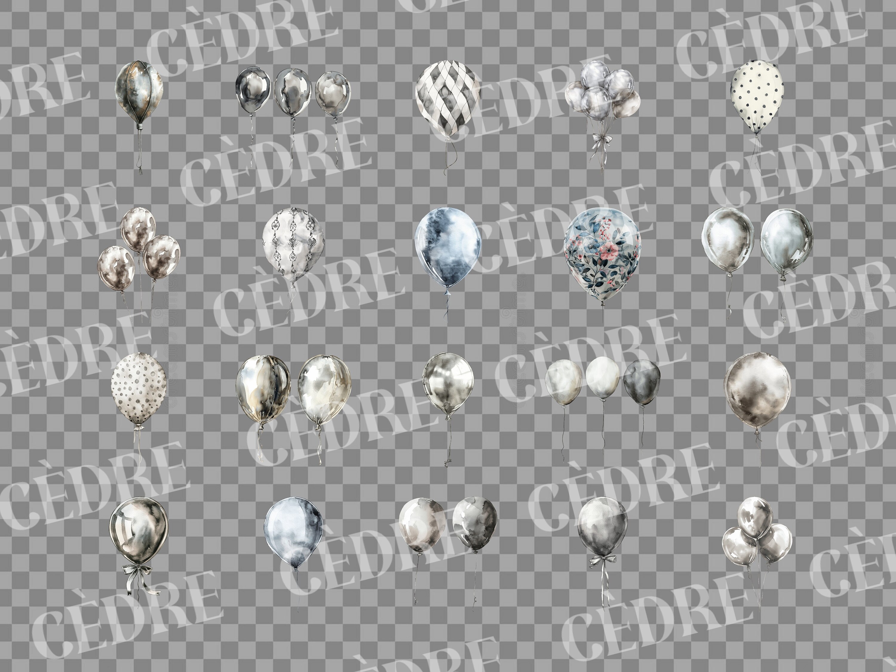 Watercolor Silver Balloon Clipart, Silver Balloons Clipart, Birthday ...