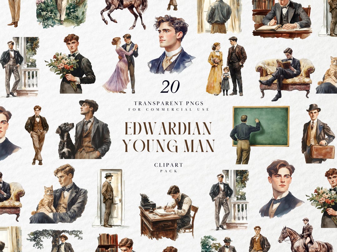 Watercolor Edwardian Young Man Clipart, Vintage 1900s Gentleman ...