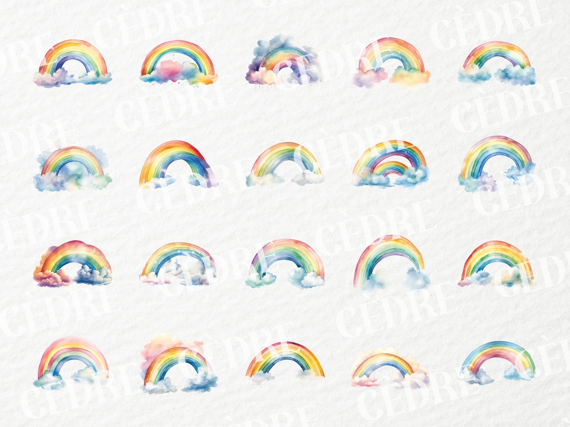 Watercolor Rainbow Clipart, Cute Rainbows Clipart, Children Nursery ...