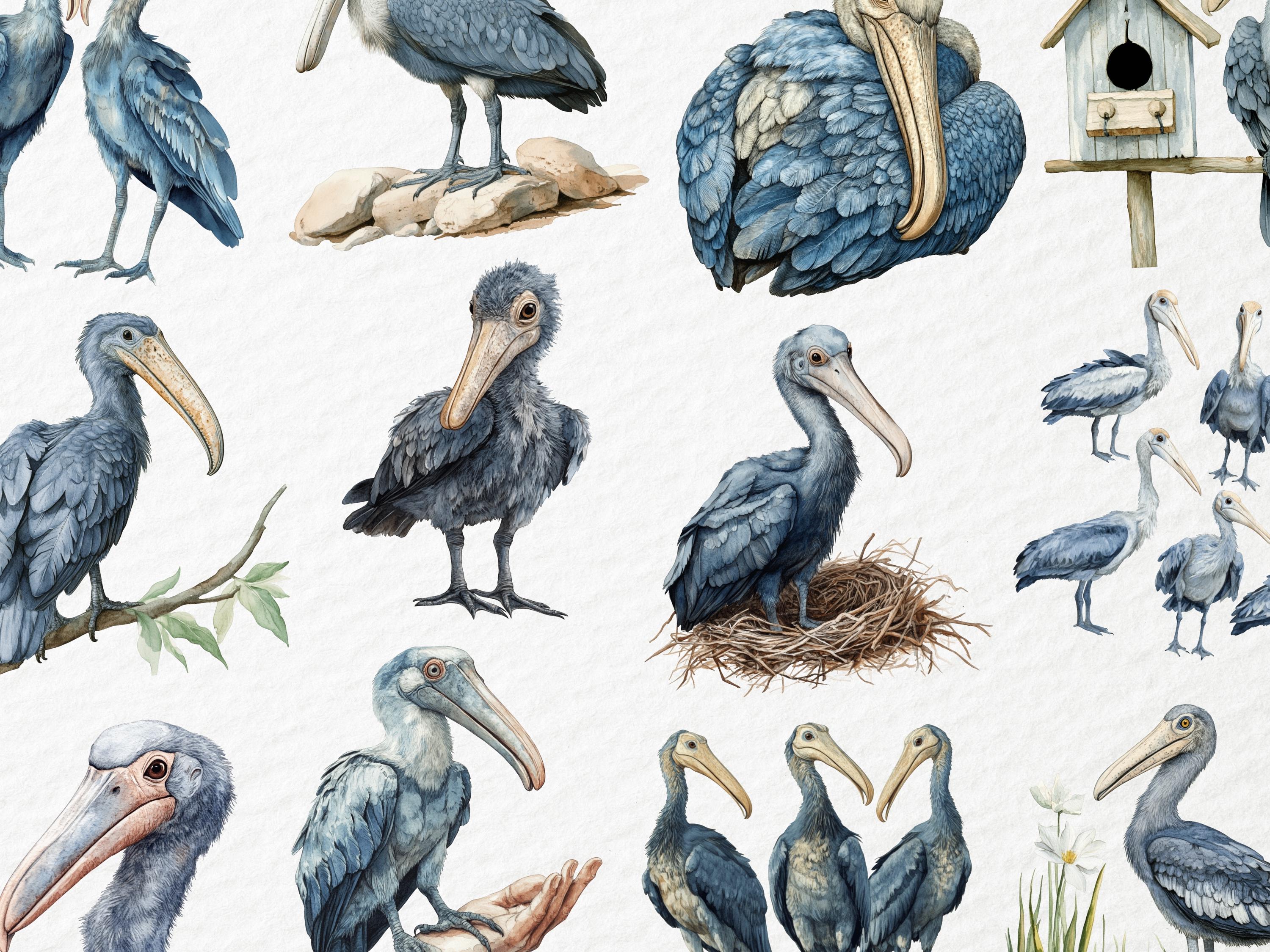Watercolor Shoebill Clipart, Whale Headed Stork, Exotic Birds, Wildlife ...