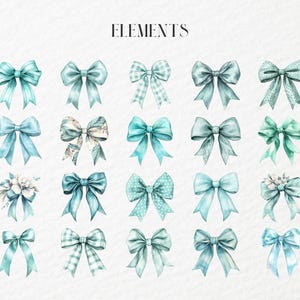 Watercolor Pastel Teal Bow Clipart, Light Teal Bows, Soft Teal Ribbon ...
