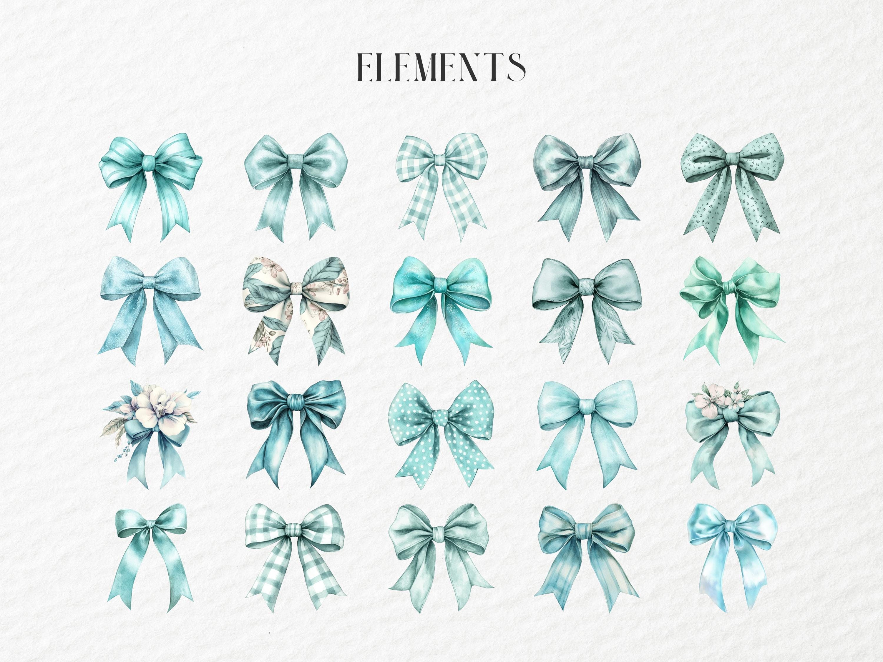 Watercolor Pastel Teal Bow Clipart, Light Teal Bows, Soft Teal Ribbon ...