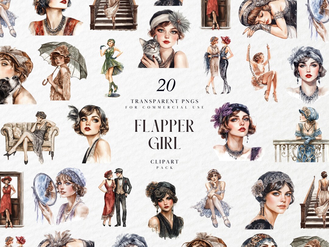 Watercolor Flapper Girl Clipart, Roaring Twenties, 1920s Party, Retro ...