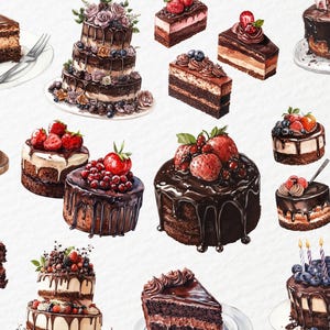 Watercolor Chocolate Cake Clipart, Sweet Chocolate Cakes Clipart ...