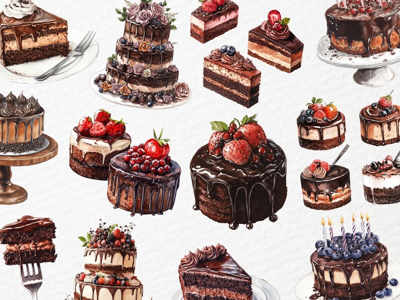 Watercolor Chocolate Cake Clipart, Sweet Chocolate Cakes Clipart ...