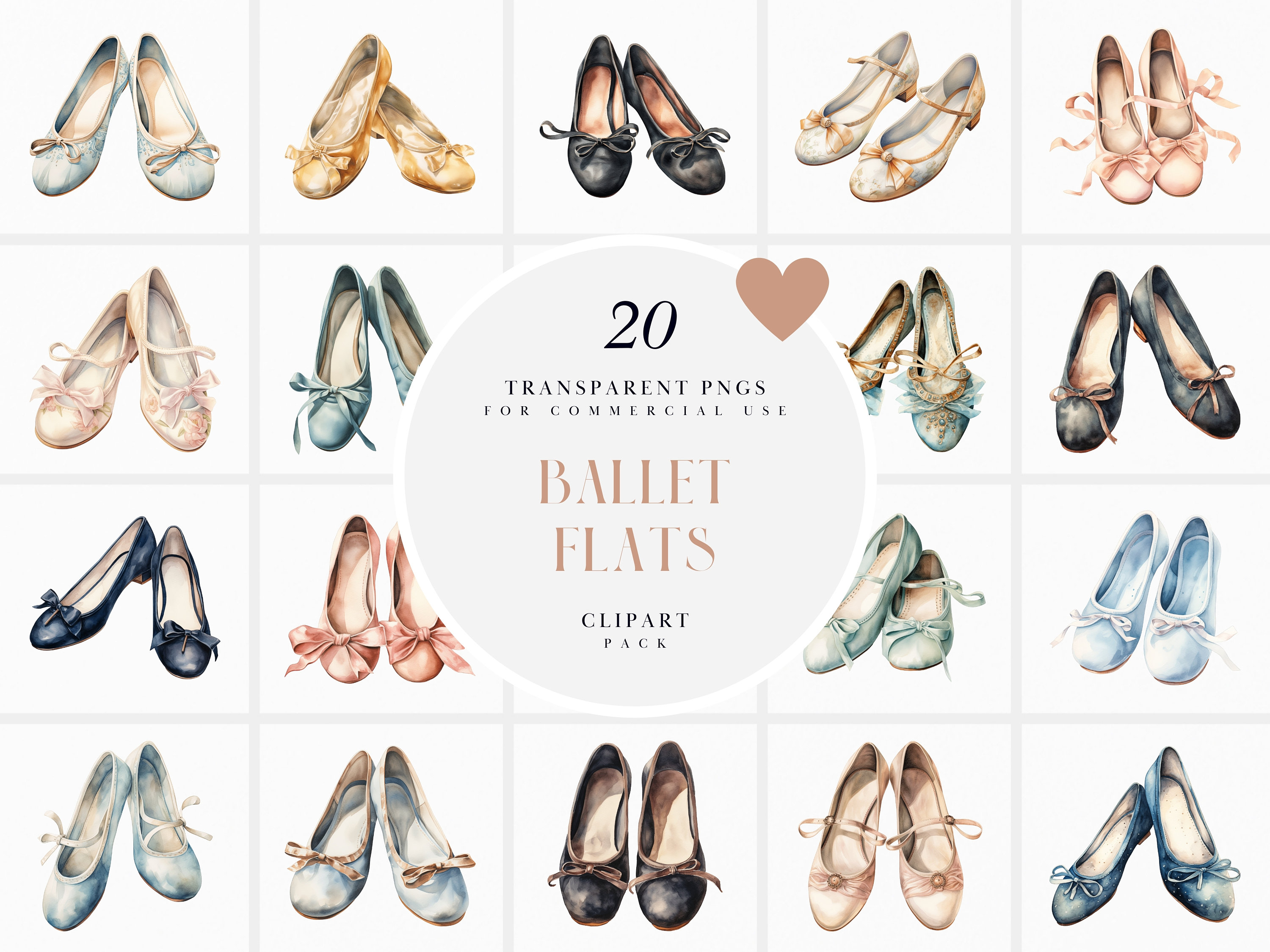 Watercolor Ballet Flats Clipart, Women's Flats Shoes Clipart, Ladies ...