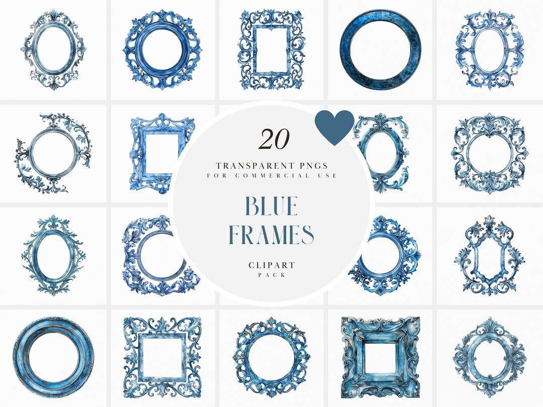 Watercolor Blue Frames Clipart, Antique Ornamental Corner Border ...