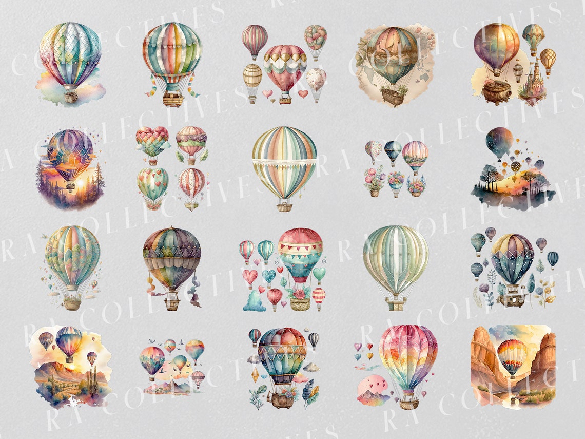 Watercolor Hot Air Balloon Clipart Hot Air Balloons Clipart - Etsy