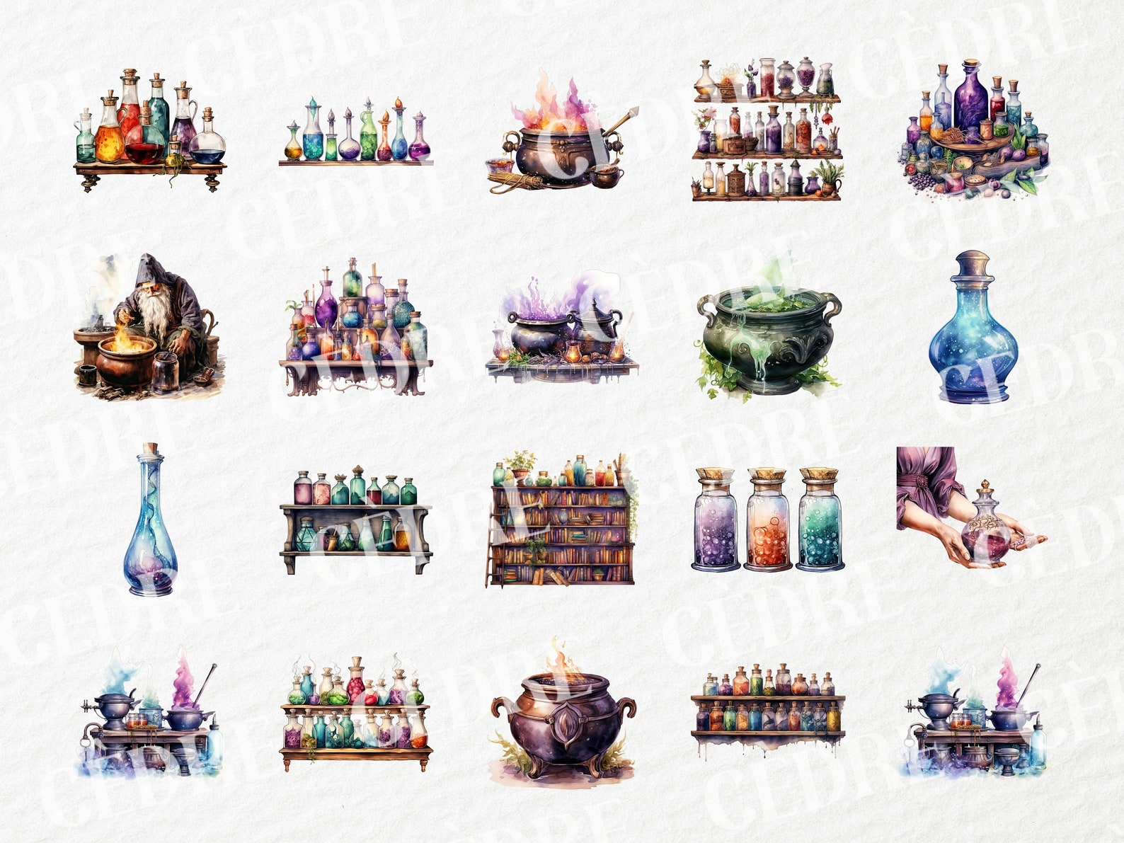 Watercolor Magical Potions Clipart, Fantasy Magic Potion Clipart, Witch ...