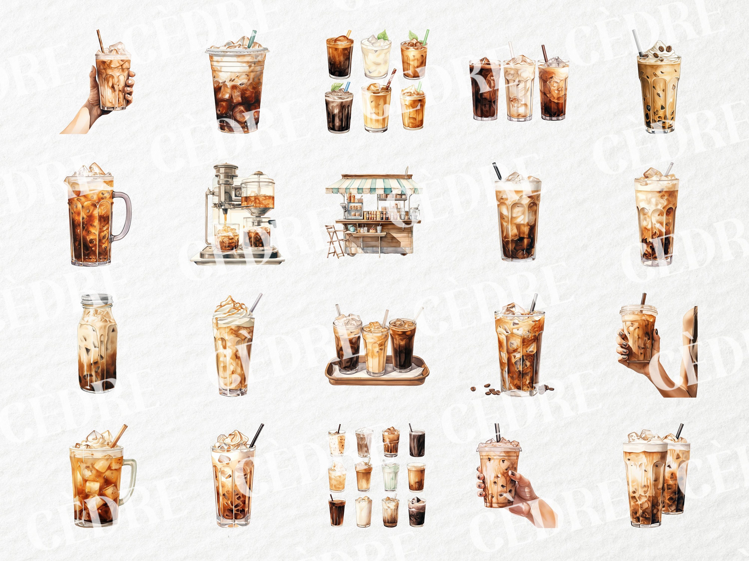 Watercolor Iced Coffee Clipart, Creamy Milk Ice Coffee Clipart, Sweet ...