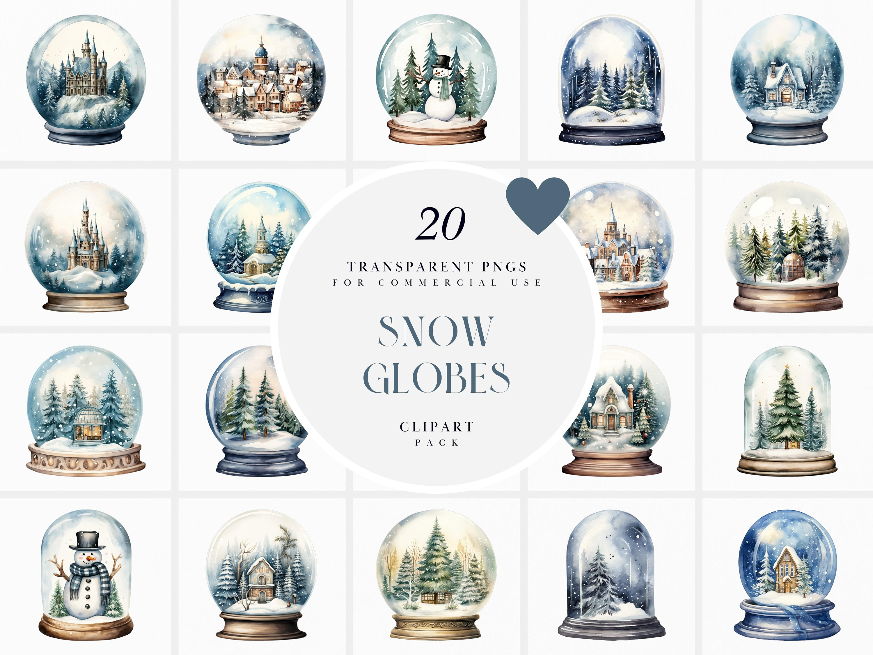 Watercolor Snowglobes Clipart, Cold Snowy Snowglobe Clipart, Winter ...