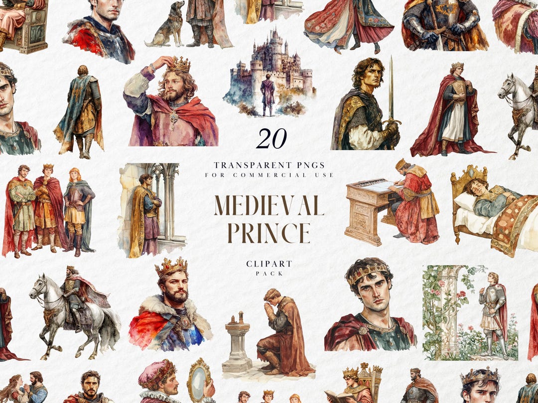 Watercolor Medieval Prince Clipart, Fantasy Royal Character, Fairytale ...