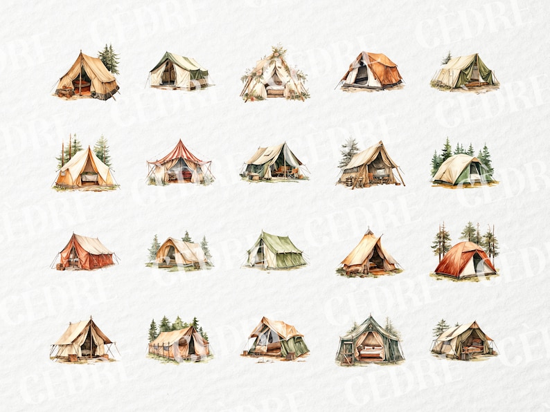 Watercolor Camping Tent Clipart, Camping Tents Clipart, Outdoors Remote ...