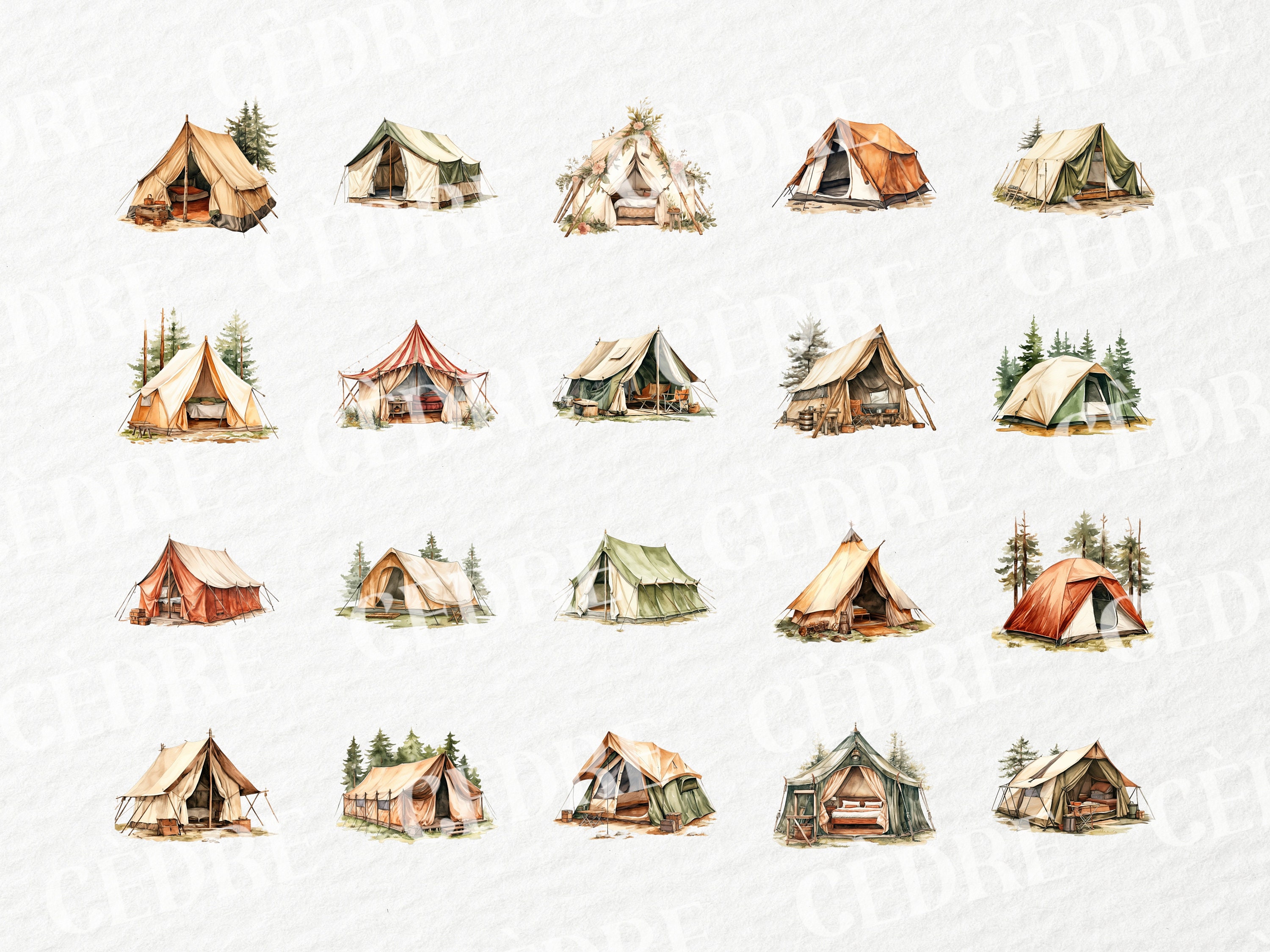 Watercolor Camping Tent Clipart, Camping Tents Clipart, Outdoors Remote ...