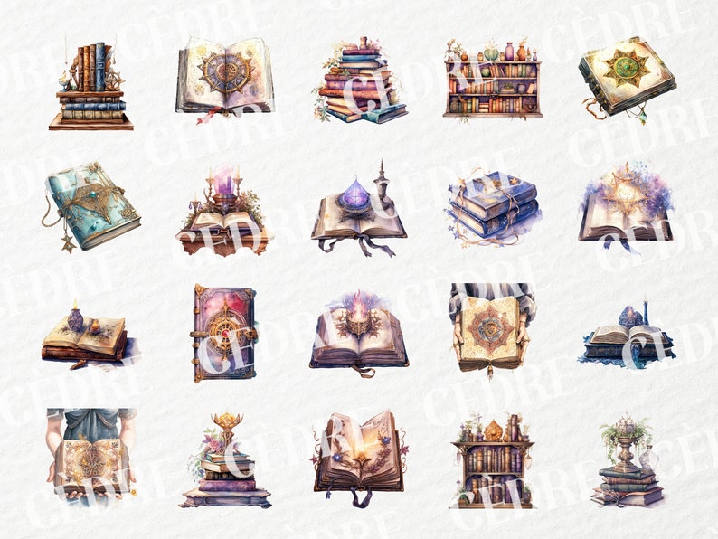 Watercolor Spell Book Clipart, Fantasy Spell Books Clipart, Enchanted ...